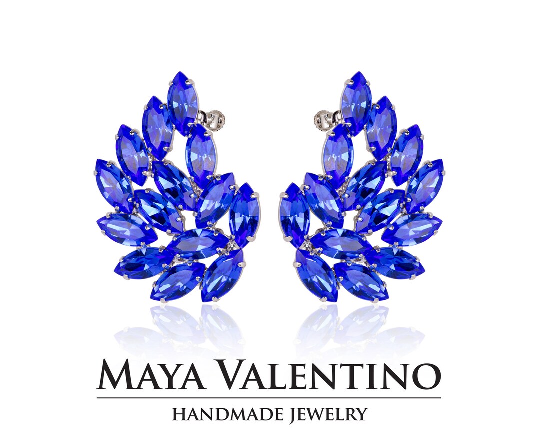 Royal Blue Ear Crawler Earrings, Blue Sapphire Earrings, Cocktail ...