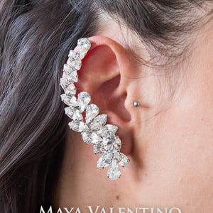 Pink Bridal Earrings, Pink Ear Cuff, Bridal Ear Climber, Swarovski Ear ...