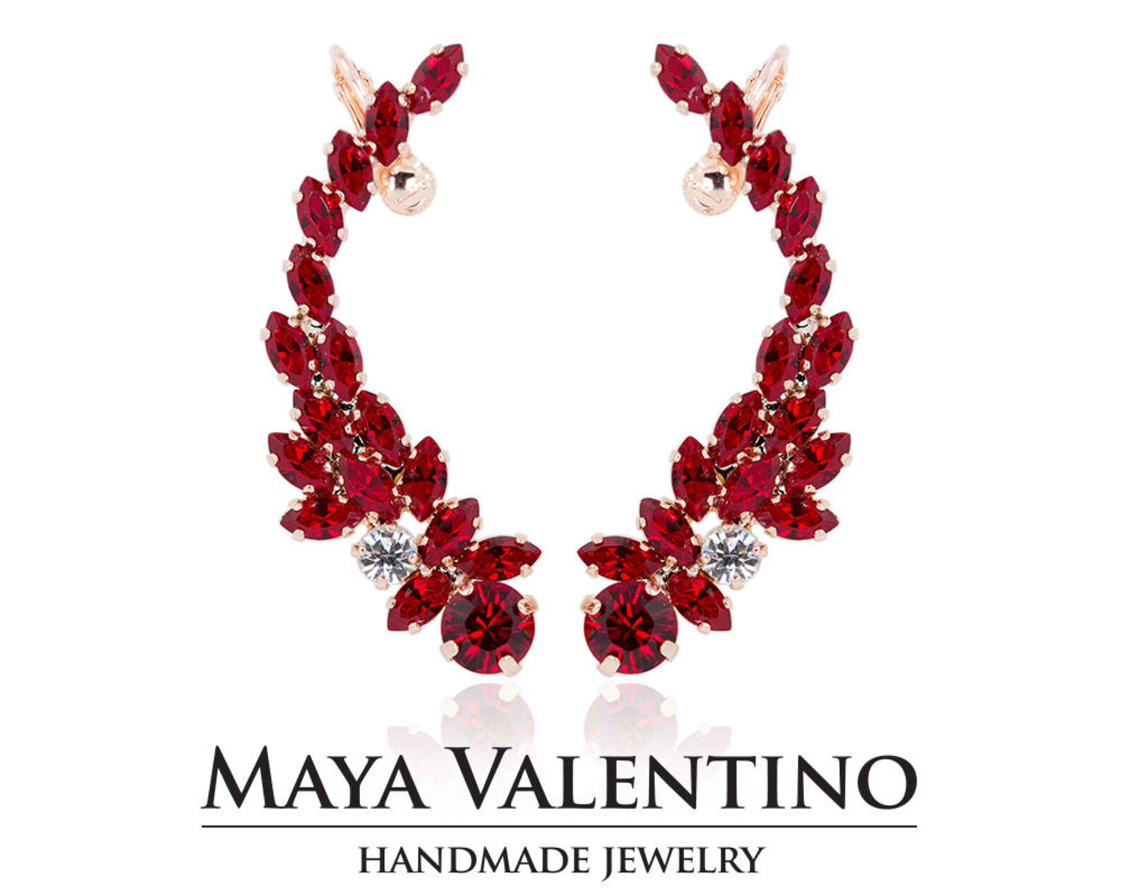 Ruby Red Ear Cuff Climbing Earrings Bridal Ear Cuff Red - Etsy Israel