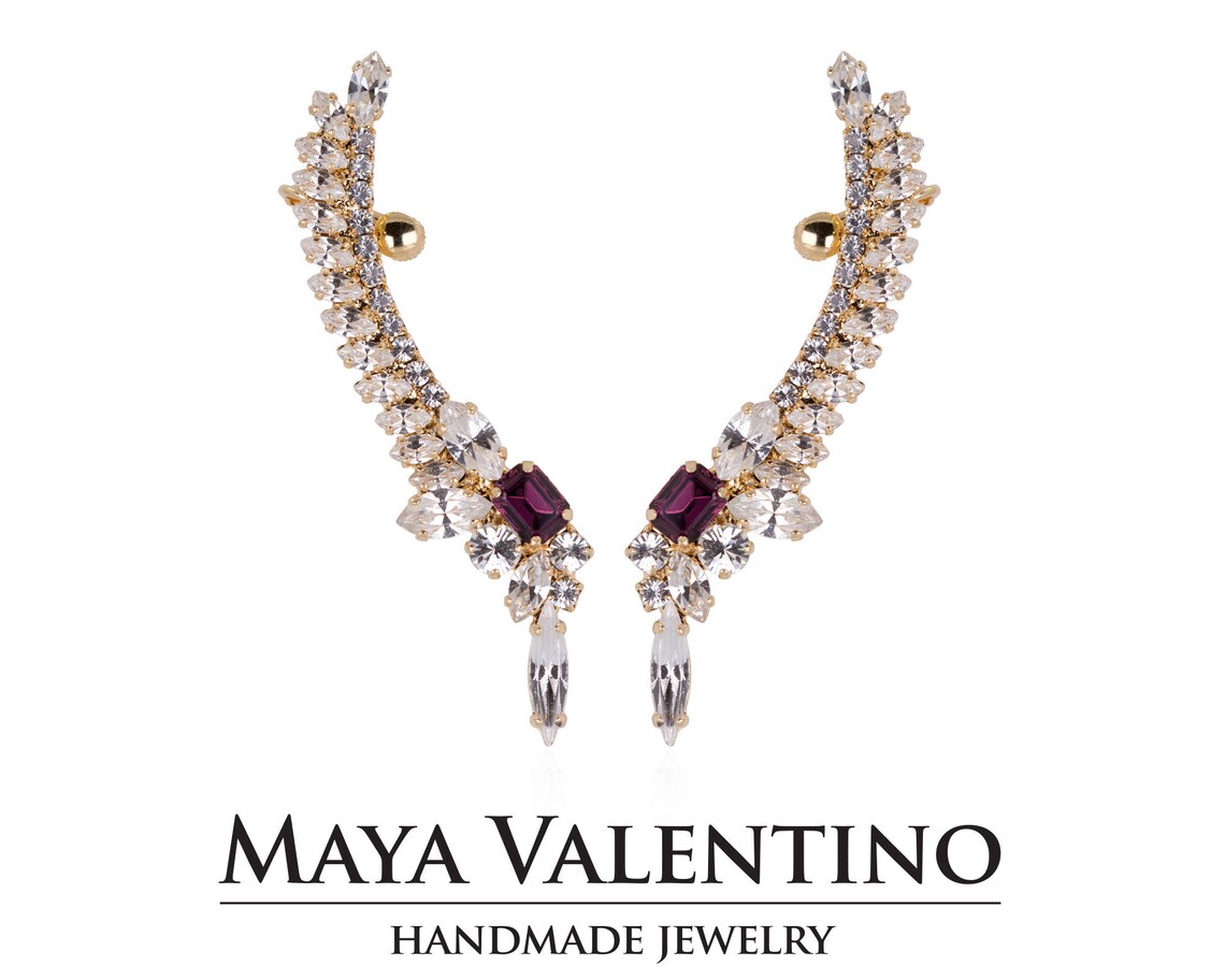 Purple Ear Cuff Earrings Amethyst Ear Cuff Earrings - Etsy Israel