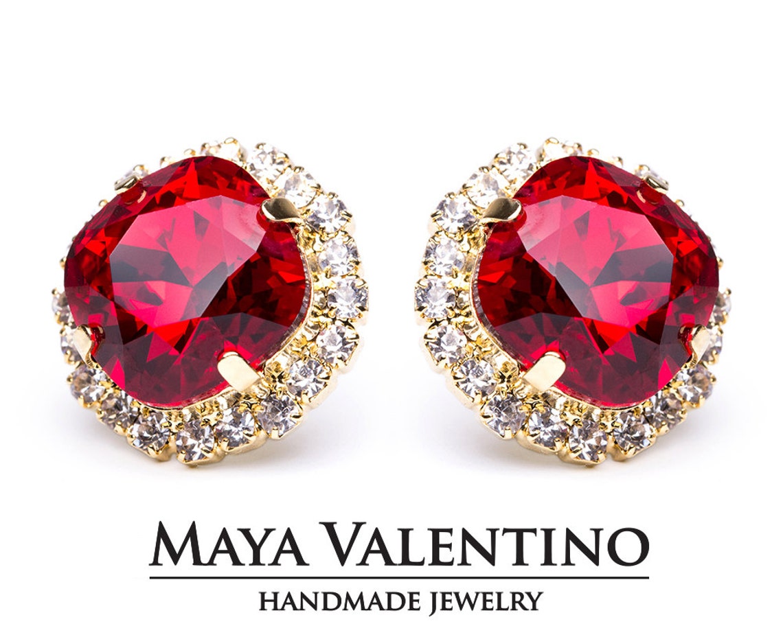 Ruby Red Earrings Swarovski Red Stud Earrings Red Ruby - Etsy
