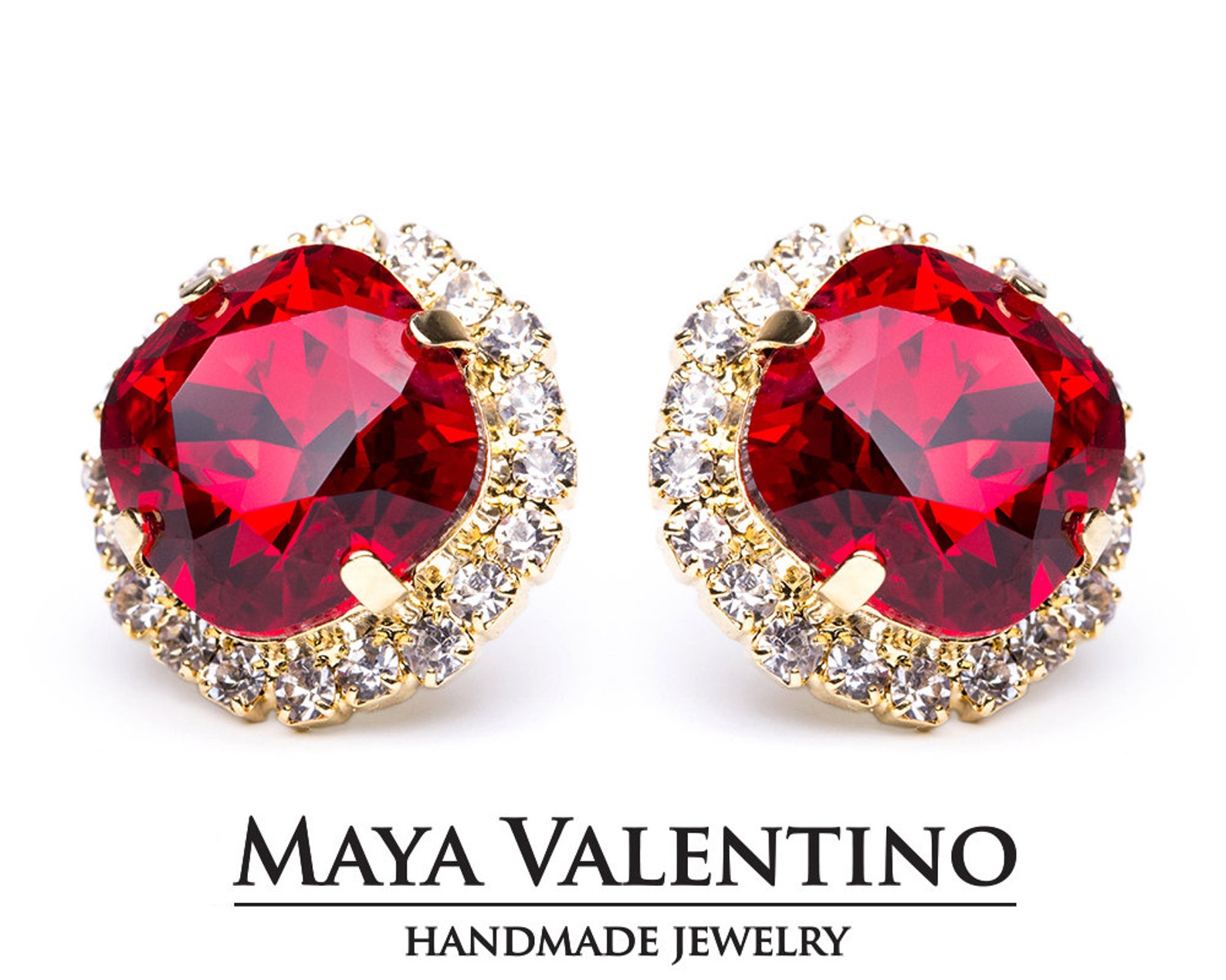 Ruby Red Earrings Swarovski Red Stud Earrings Red Ruby - Etsy