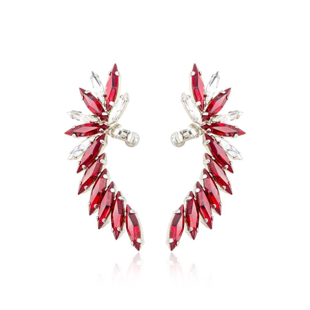 Red Ruby Climbing Earrings, Red Ear Cuff Earrings, Garnet Earrings ...