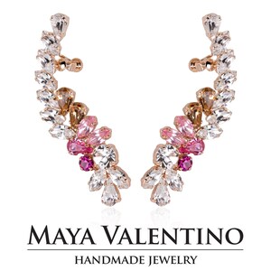 Pink Bridal Earrings, Pink Ear Cuff, Bridal Ear Climber, Swarovski Ear ...