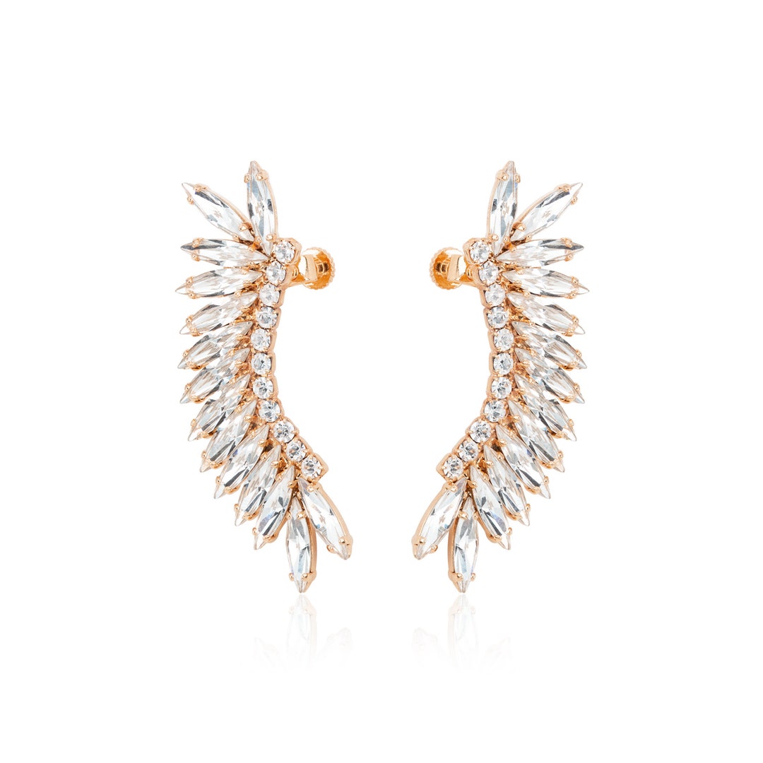 Rose Gold Ear Cuff, Bridal Earrings, Ear Cuff, Ear Warp, Crystal ...