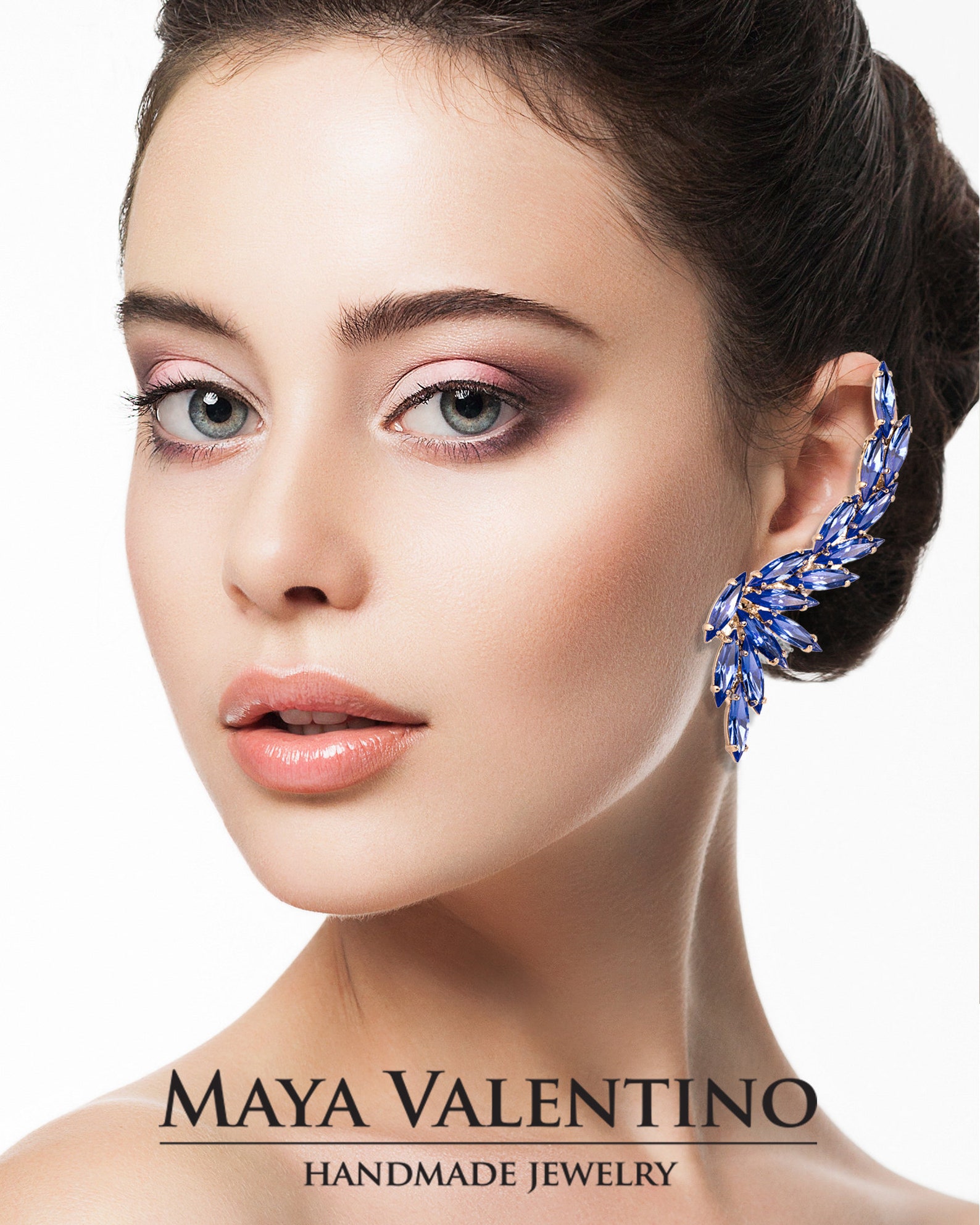 Royal Blue Ear Cuff Earrings Sapphire Blue Bridal Ear Climber - Etsy