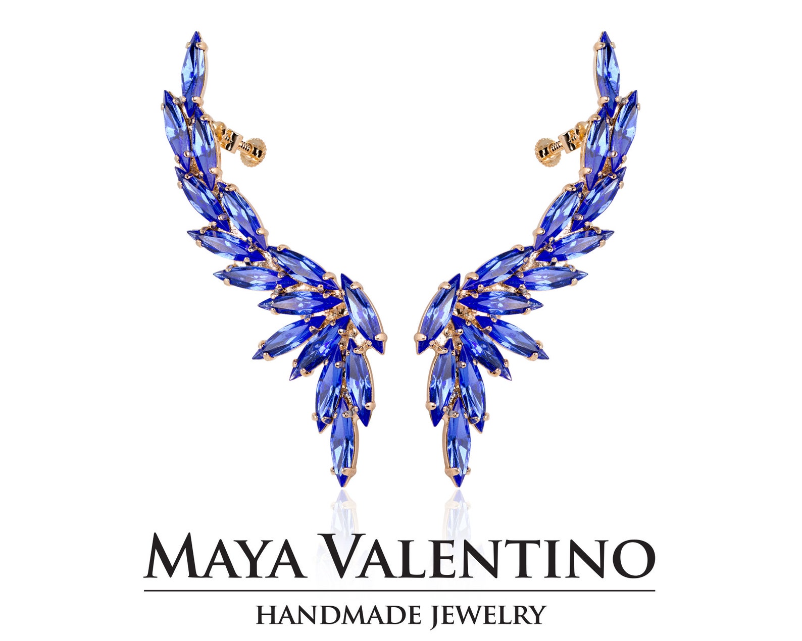 Royal Blue Ear Cuff Earrings Sapphire Blue Bridal Ear Climber - Etsy