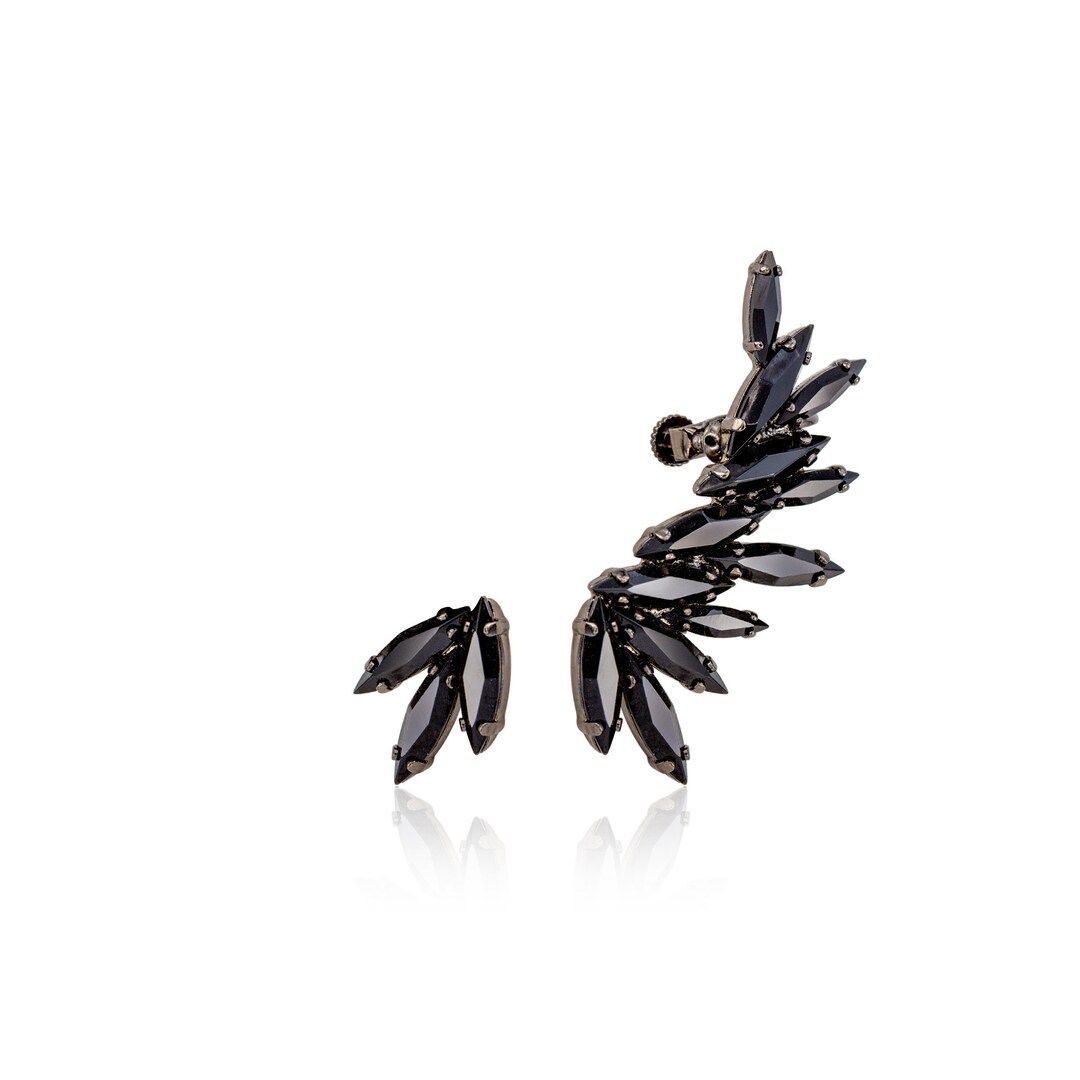 Black Ear Cuff Crystal Ear Cuff Climbing Earrings Ear Climber Swarovski ...