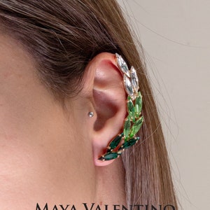 Green Crystal Ear Cuff Earrings, Wedding Jewelry, Ear Crawler Earrings ...