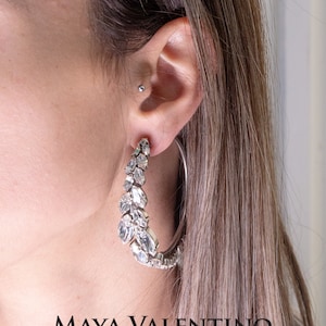 Swarovski Crystal Big Hoop Earrings, Bridal Crystal Hoop Earrings, Prom ...