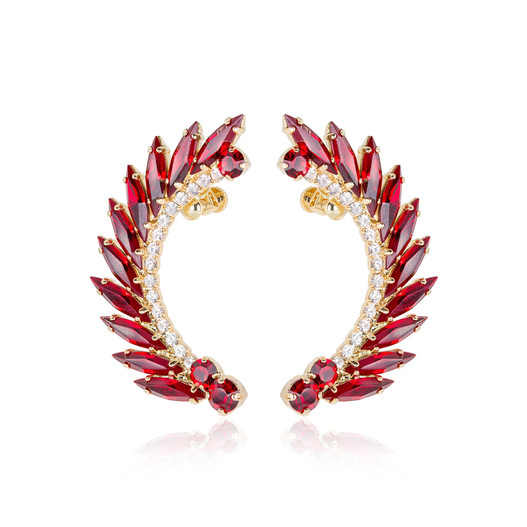 Ruby Ear Cuff Ruby Earring Ear Climber Swarovski Ear Cuff - Etsy