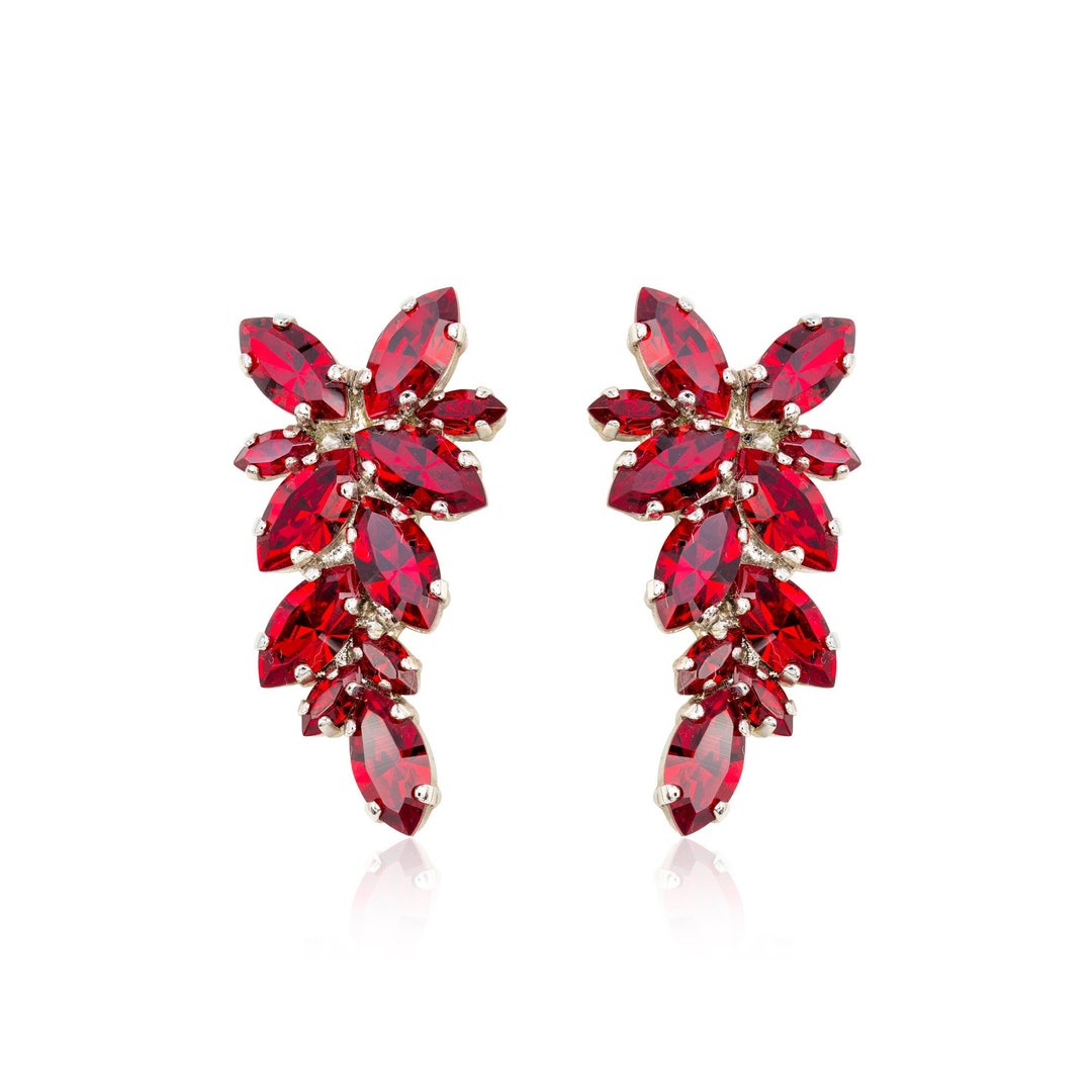 Fabulous Modern Wavy Swarovski Ruby Earrings for Her Garnet Red Ear ...