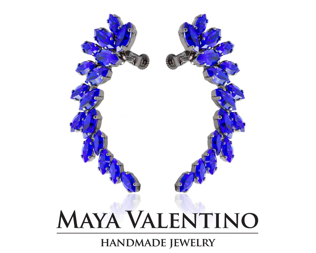 Blue Earrings, Royal Blue Earrings, Blue Ear Cuff Earrings, Ear Crawler ...