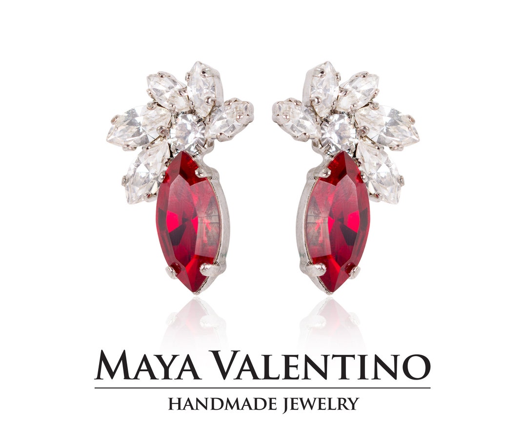 Red Ruby Earring, Swarovski Ruby Earring, Bridal Red Earring, Red ...