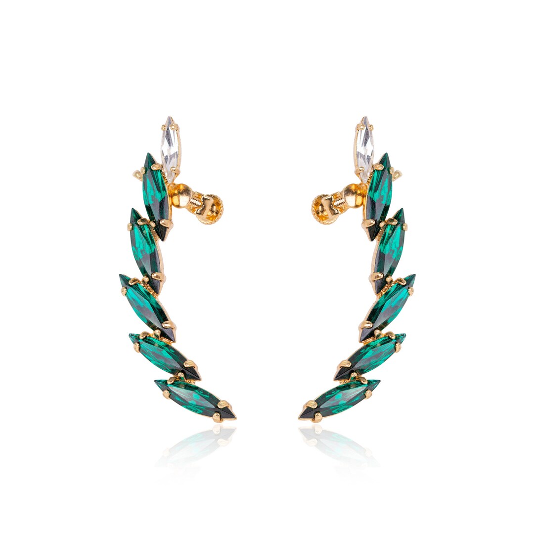 Emerald Green Ear Cuff Earrings, Bridesmaid Earrings, Green EAR CLIMBER ...
