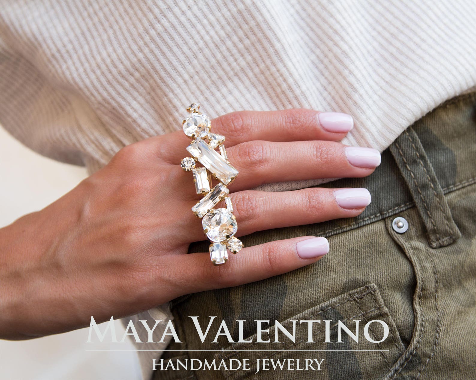 Colorful Ring Cocktail Ring Swarovski Ring Crystal Ring - Etsy