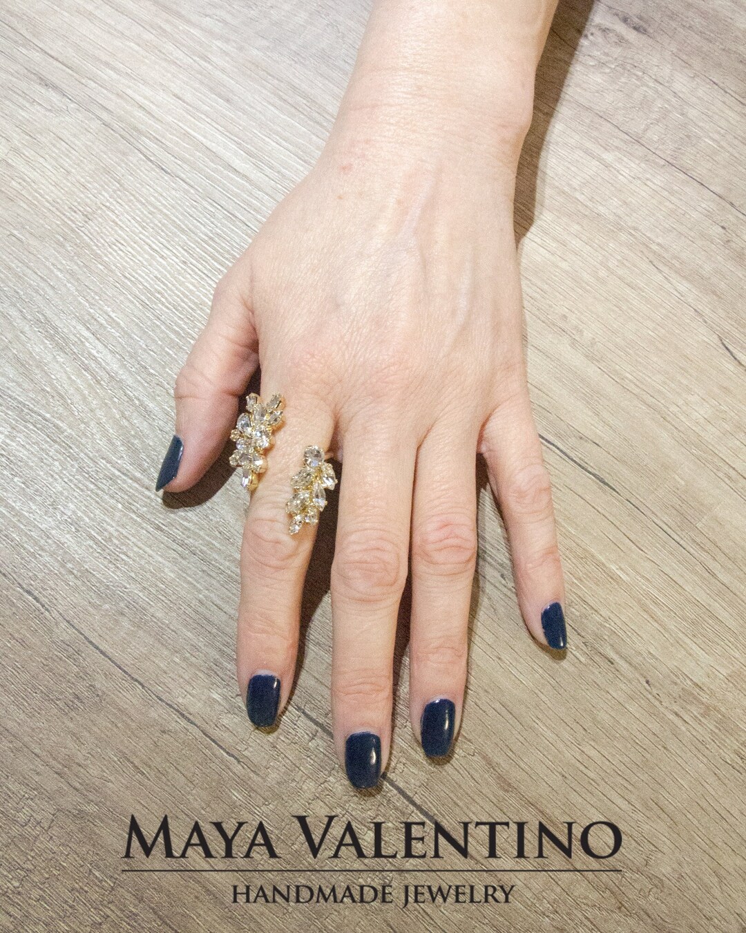 White Crystal Adjustable Finger Cuff Ring for Woman, Cocktail Ring for ...