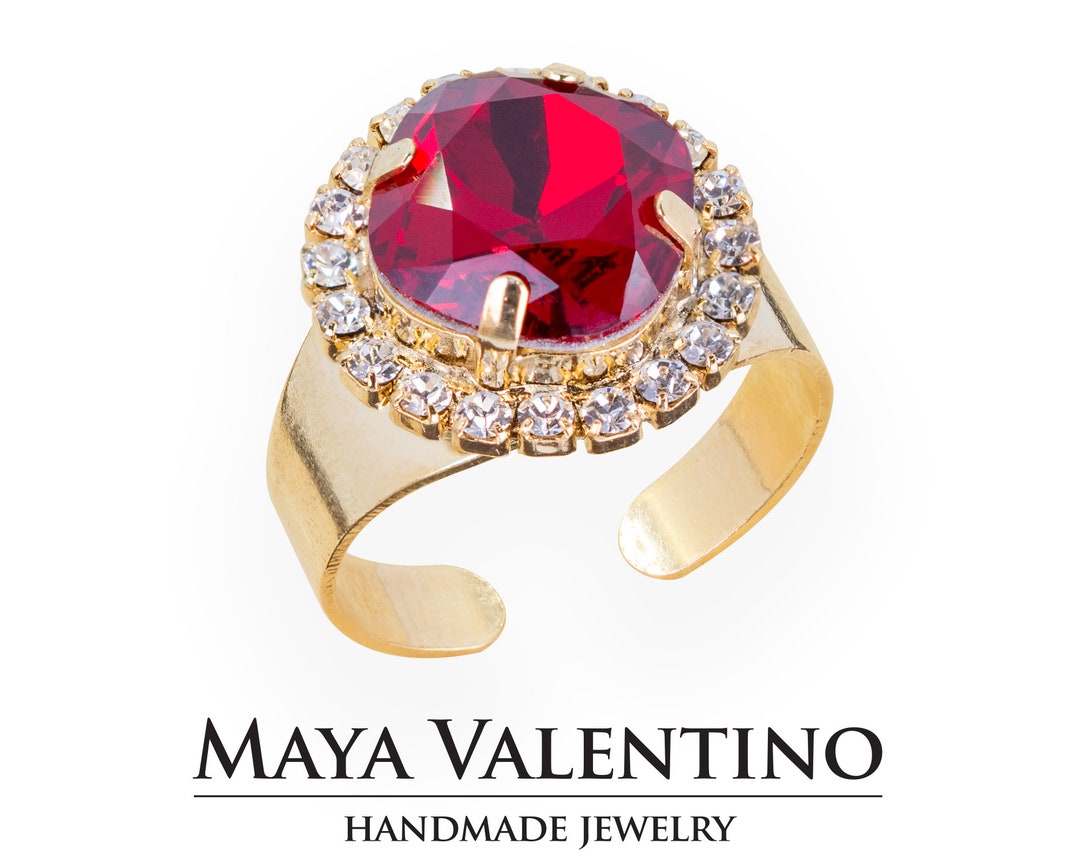 Anillo ajustable de Rubí Rojo, Anillo de cristal Rojo, Anillo de cóctel ...