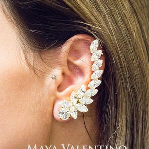 Green Emerald Ear Cuff Earrings, Prom Earrings, Ear Climber Earrings ...