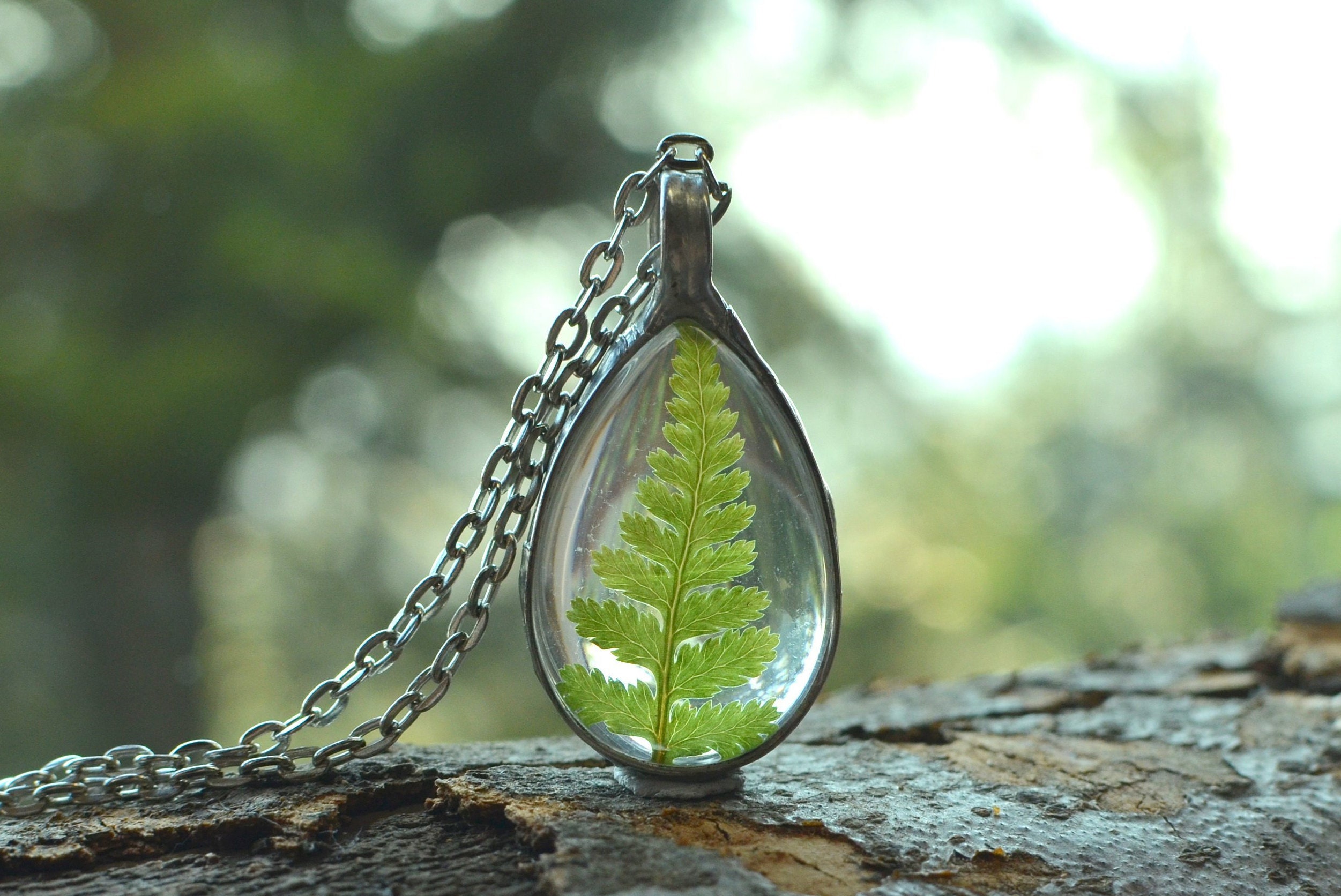 Small drop fern necklace dried fern terrarium necklace | Etsy