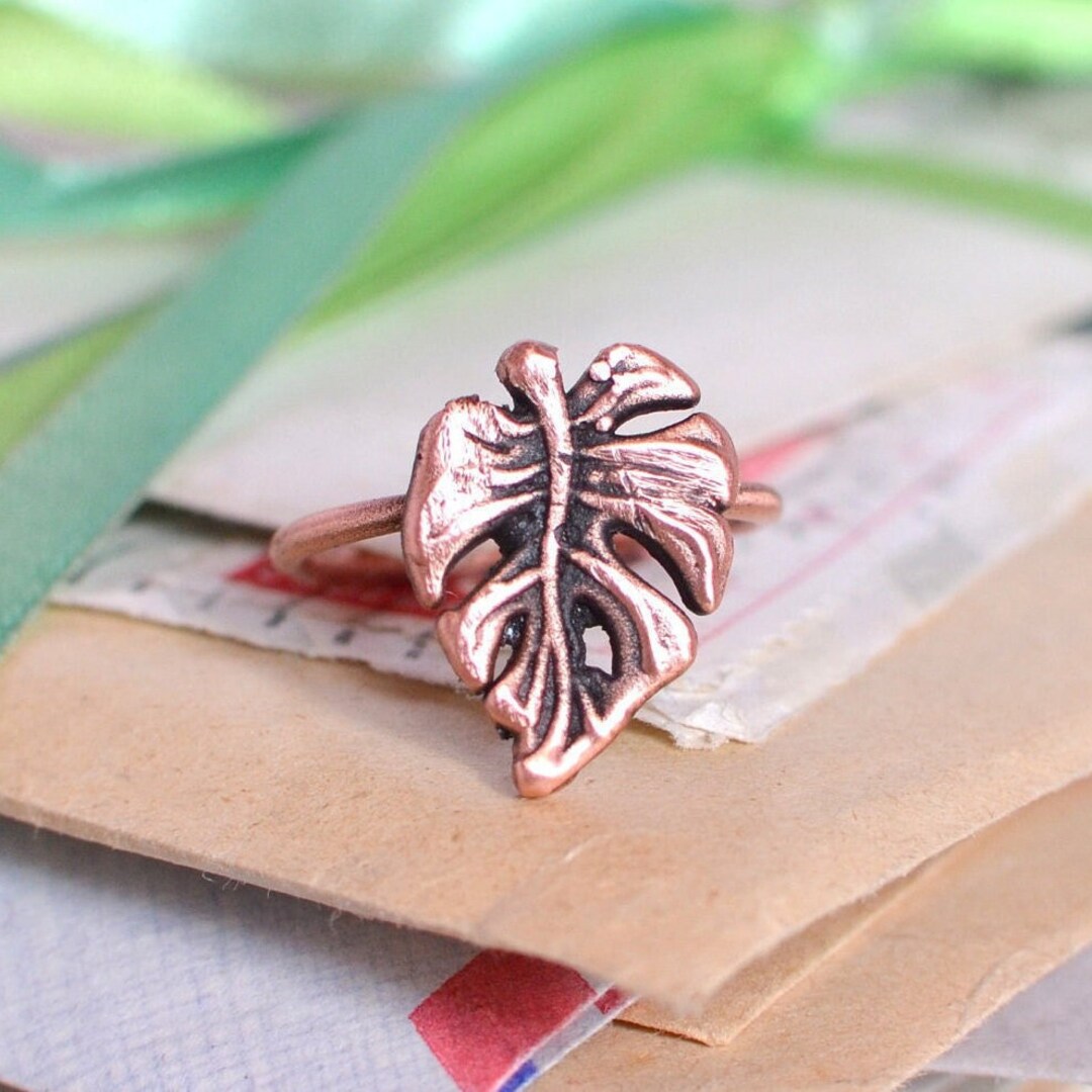 MONSTERA LEAF Ring Size US, Made to Order, Raw Jewelry, Copper Ring ...