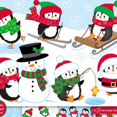 Winter Penguins Digital Clipart - Etsy