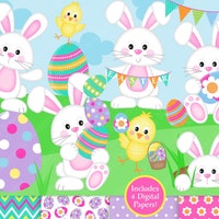 Kawaii Easter Clipart, Kawaii Bunnies and Chicks Digital Stamps, Cute ...