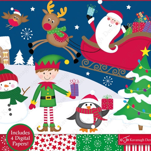 Christmas Clipart-christmas Digital Papers-santa - Etsy
