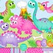 Dinosaur Clipart & Digital Paper, Girl Dinosaurs Clipart, Pink Dinosaur ...