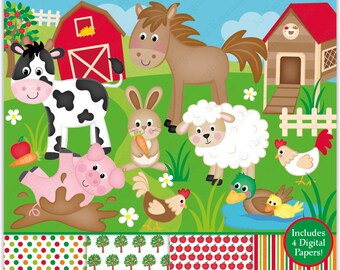 Farm animals Clipart cute farm animals clip art farm clipart | Etsy