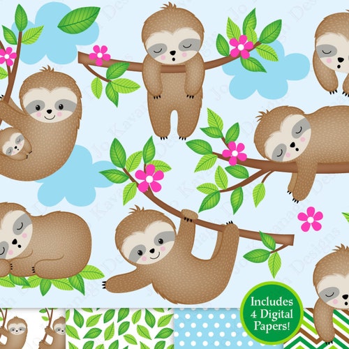 Cute Baby Boy Sloth Clipart PNG Sloths Clip Art Nursery Clip - Etsy