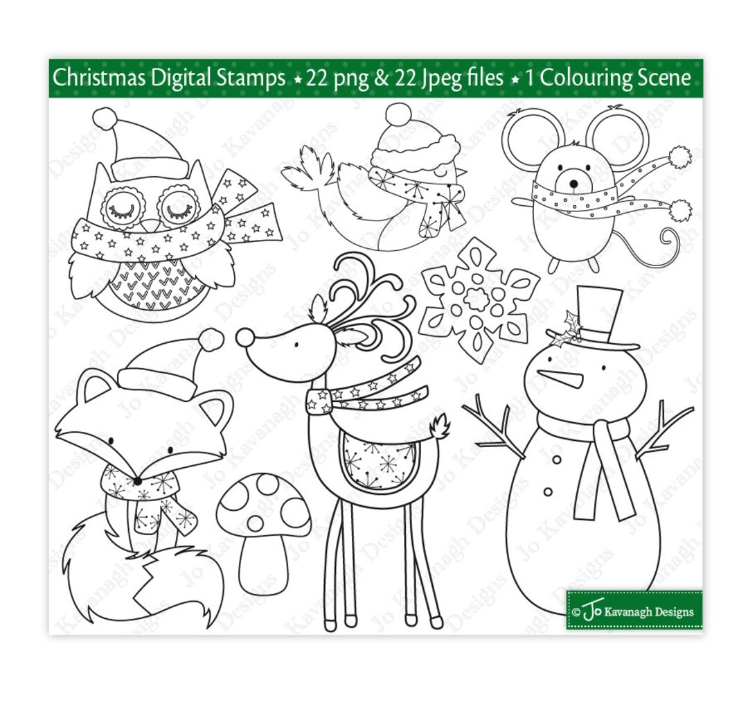Christmas Digital Stamps,digital Stamps,reindeer Digital Stamps,snowman ...
