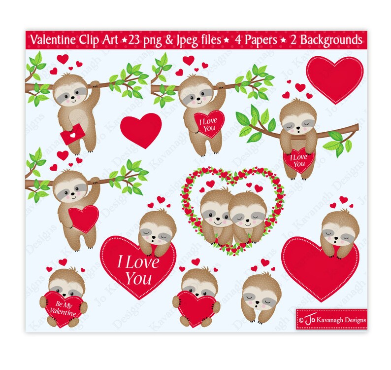 Valentine clipart Sloth clipart Valentines day clipart | Etsy
