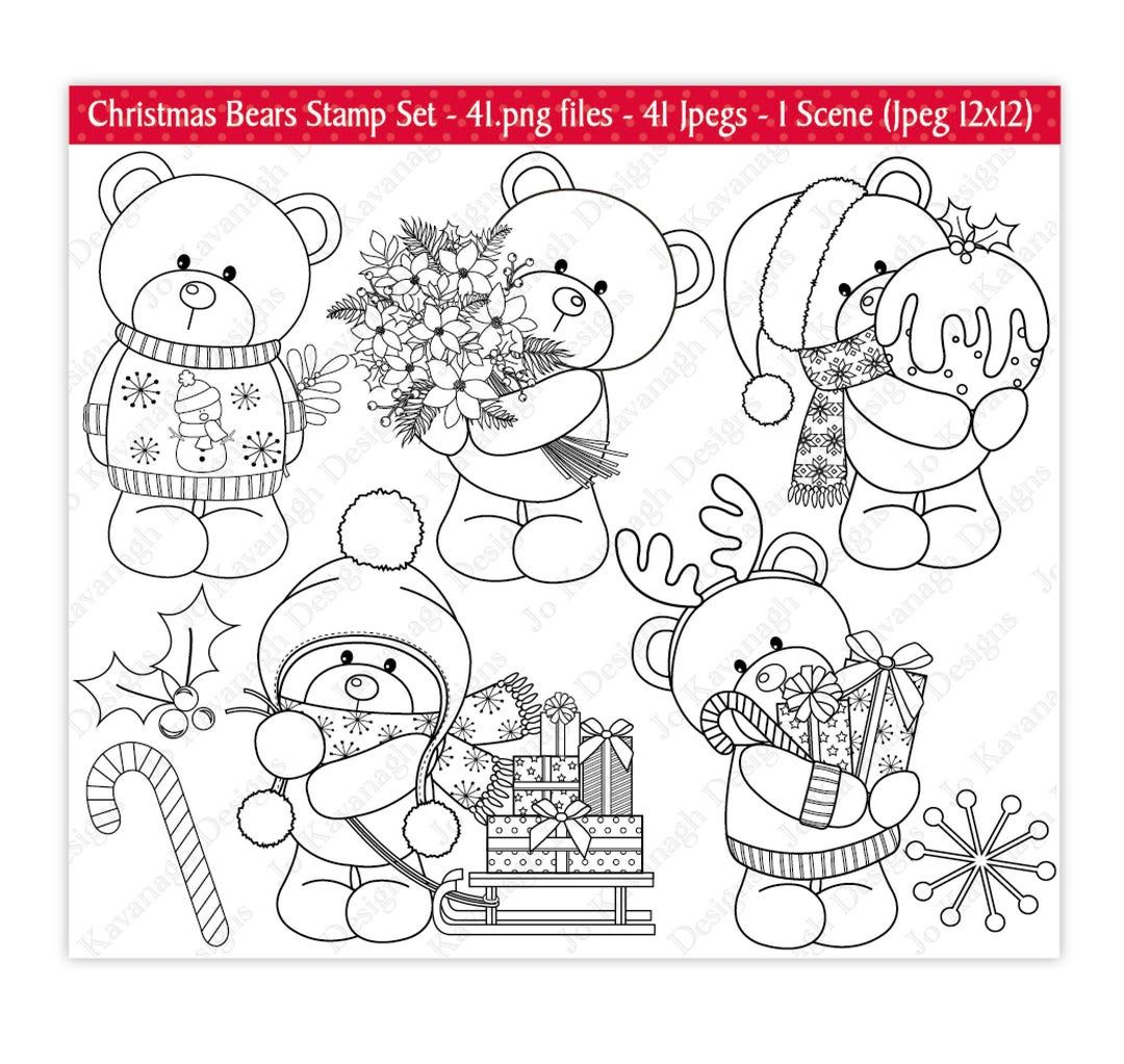 Christmas Digital Stamps,digital Stamps,christmas Bear Digital Stamps ...