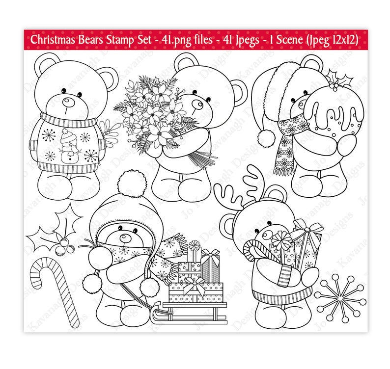 Christmas Digital Stamps,digital Stamps,christmas Bear Digital Stamps ...