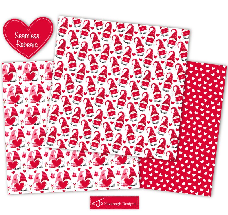 Valentine Digital Papers, Gnome Digital Papers, Valentine Gnome, Gnome ...