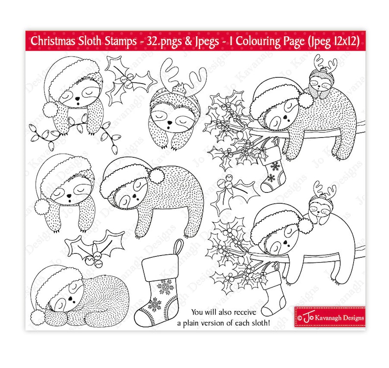 Christmas Sloth Digital Stamps Christmas Cute Sloth Digital - Etsy