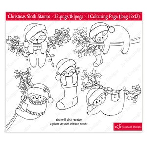 Christmas Sloth Digital Stamps, Christmas, Cute Sloth Digital Stamps ...