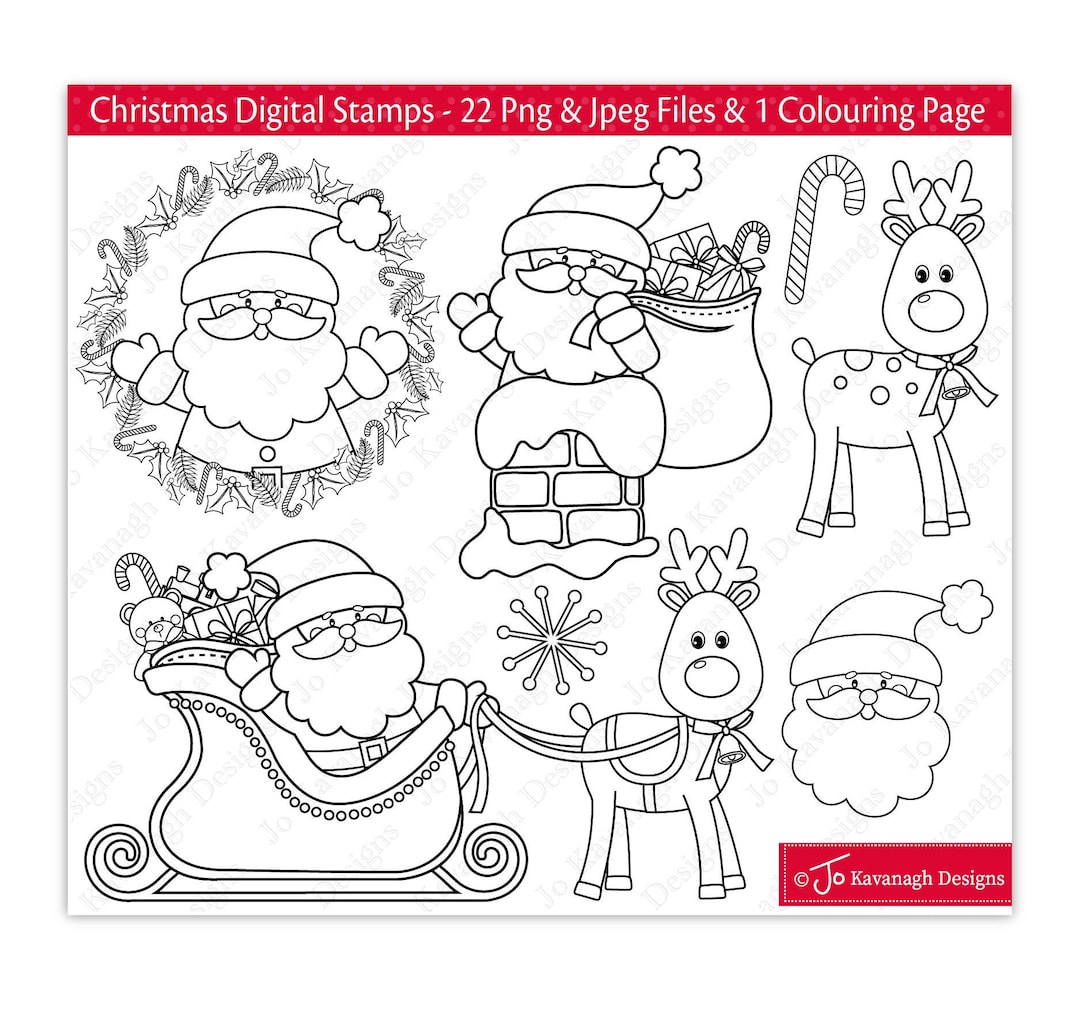 Christmas Digital Stamps, Santa Digital Stamp, Christmas Clipart, Santa ...