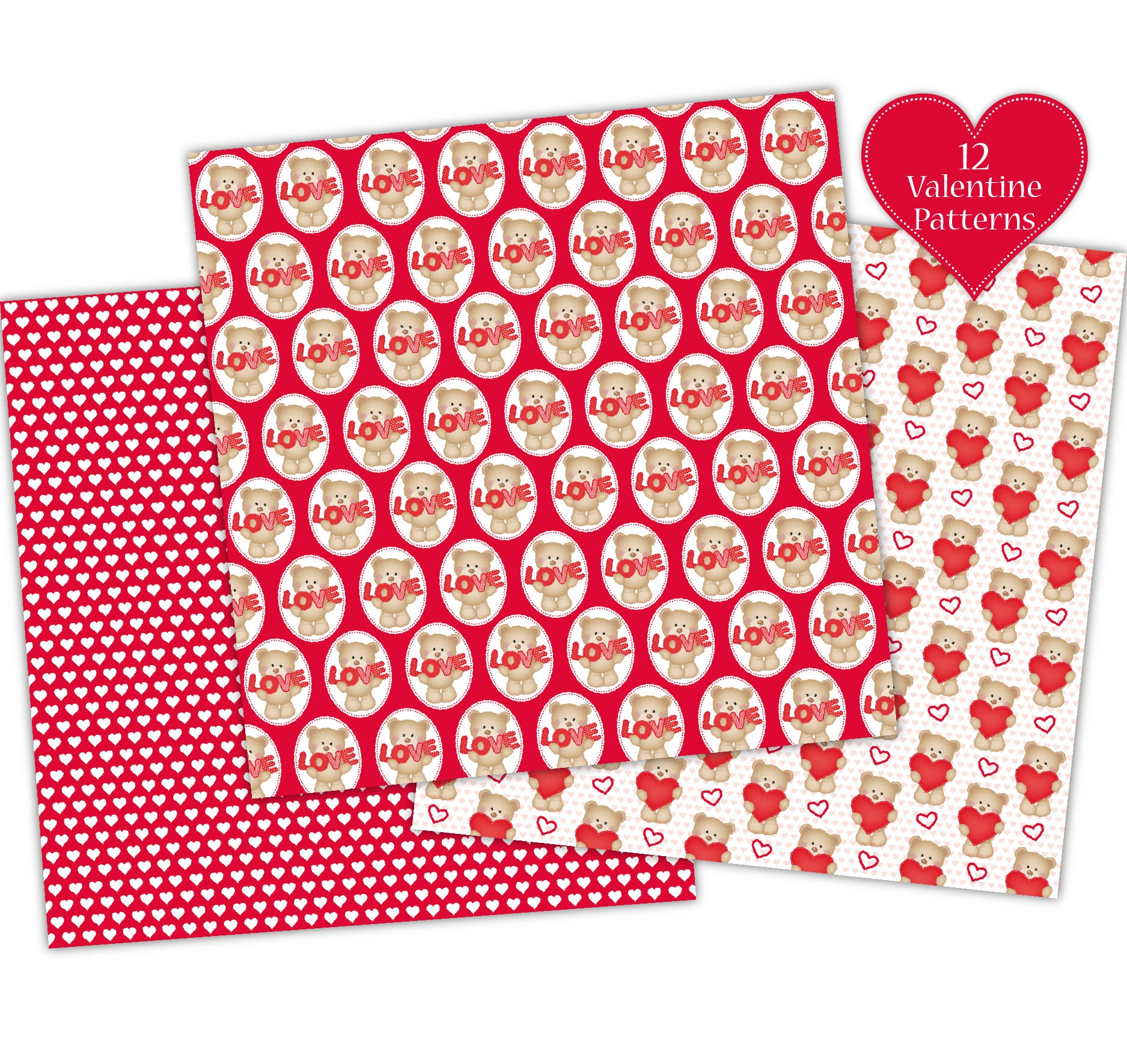 Valentine Digital Papersvalentine Scrapbook Paperscute - Etsy UK
