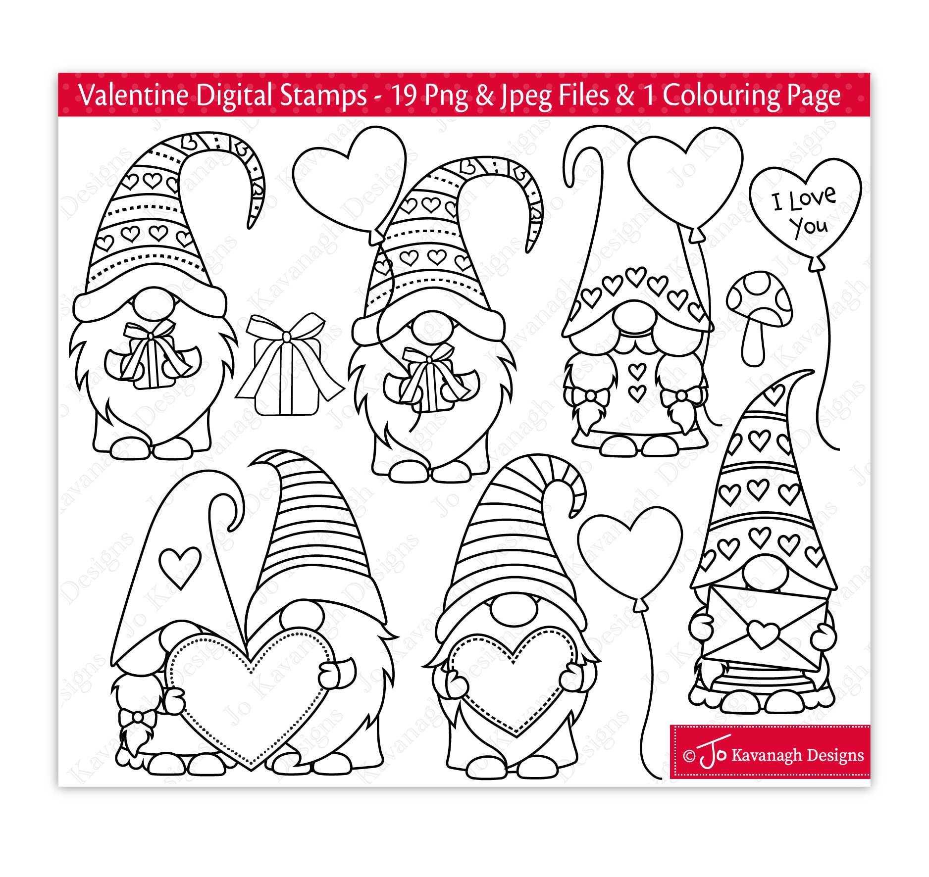 Valentine Digital Stamps Gnome Digital Stamps Valentine - Etsy