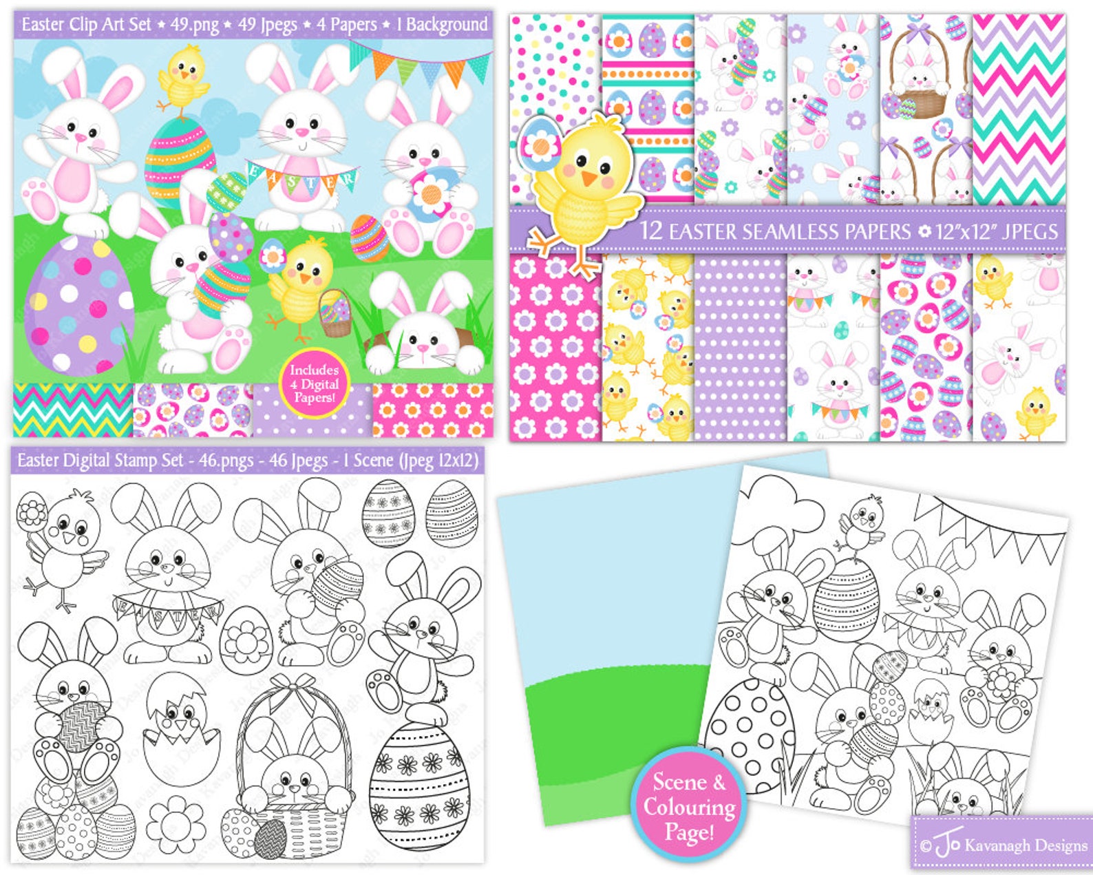 Easter Clipart Bundle, Easter Digital Stamps, Easter Digital Paper ...