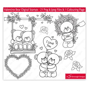 Valentine Digital Stamps, Digital Stamps, Valentine Stamps, Bear ...