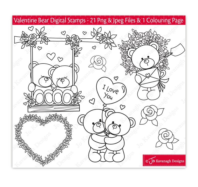Valentine Digital Stamps, Digital Stamps, Valentine Stamps, Bear ...