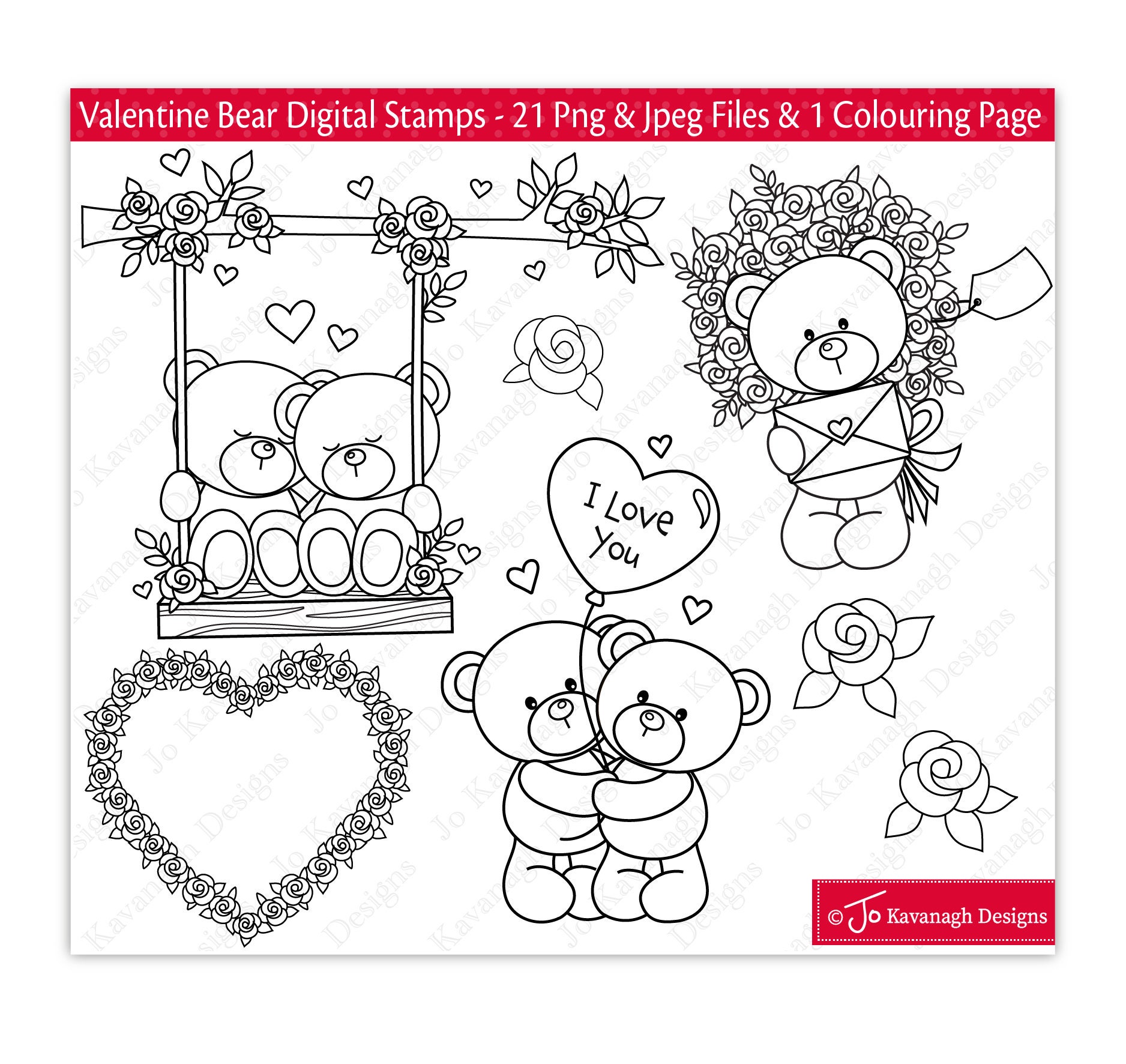 Valentine Digital Stamps, Digital Stamps, Valentine Stamps, Bear ...