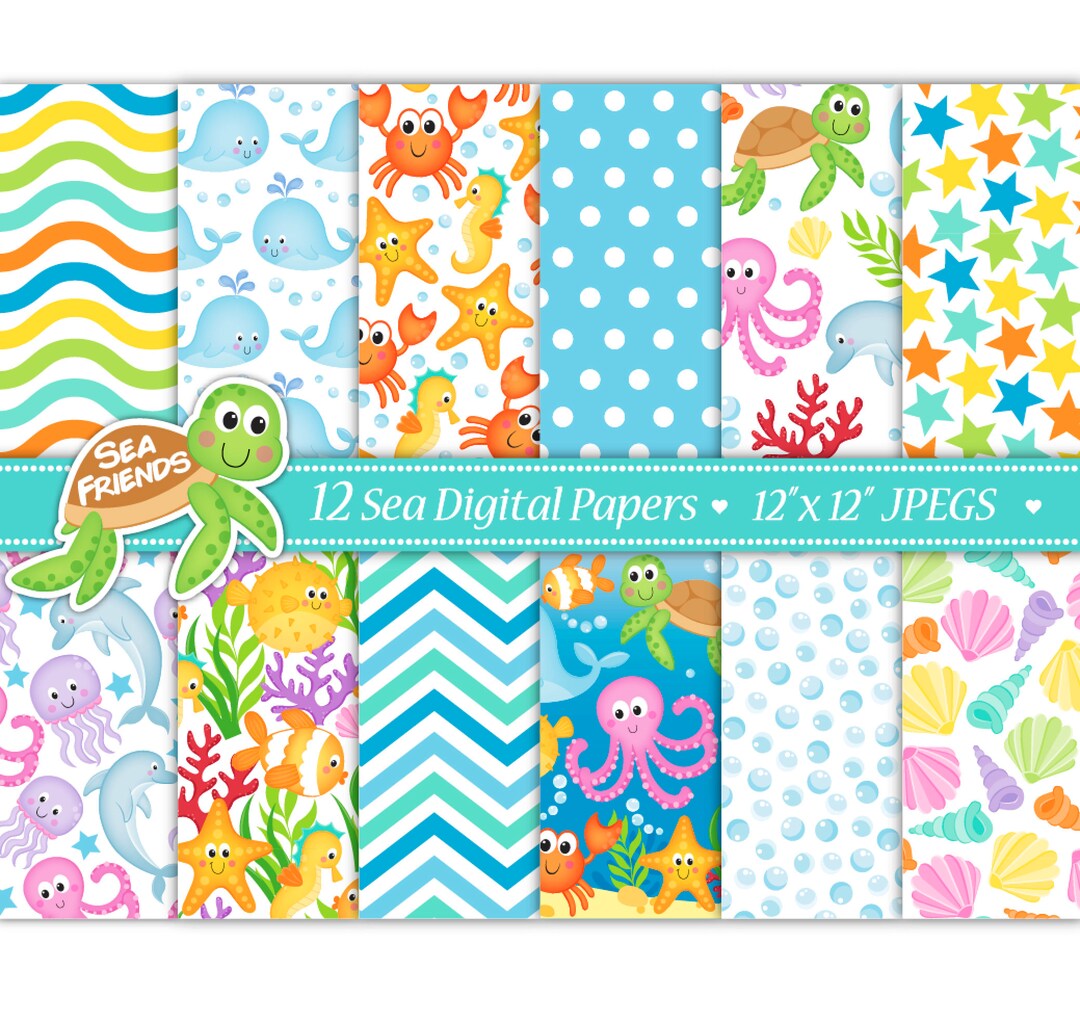 Sea Animals Digital Paper Set,under the Sea Digital Paper Set,ocean ...