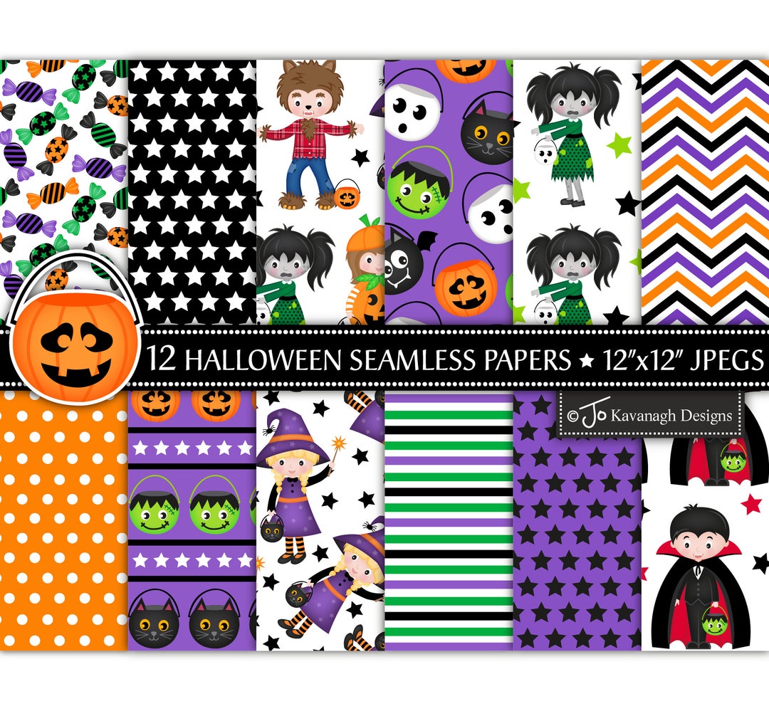 Halloween Digital Papers, Halloween Patterns, Witch, Dracula, Zombie ...