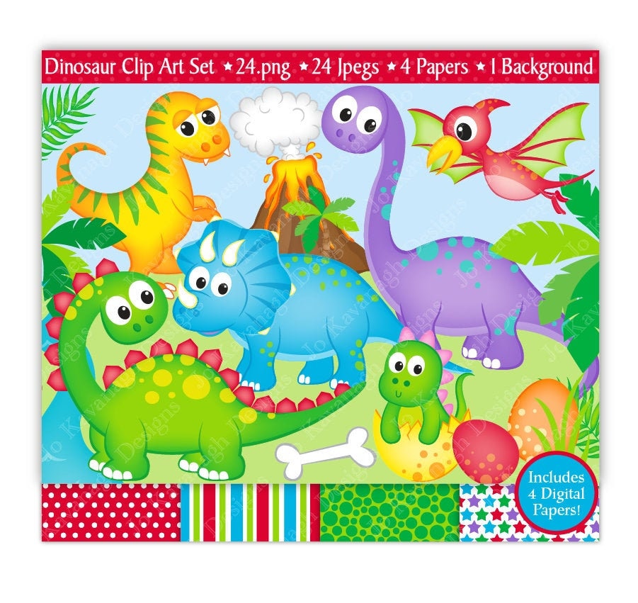 Dinosaur Clipart & Digital Papers,cute Dinosaurs Clipart,baby Dinosaur ...
