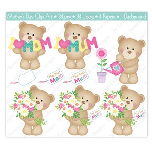 Mothers Day Clipart,heart Bear Digital Papers,bear Clipart,bear Clip ...