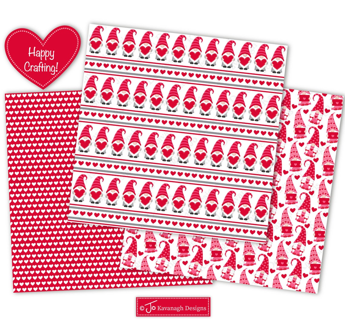 Valentine Digital Papers, Gnome Digital Papers, Valentine Gnome, Gnome ...
